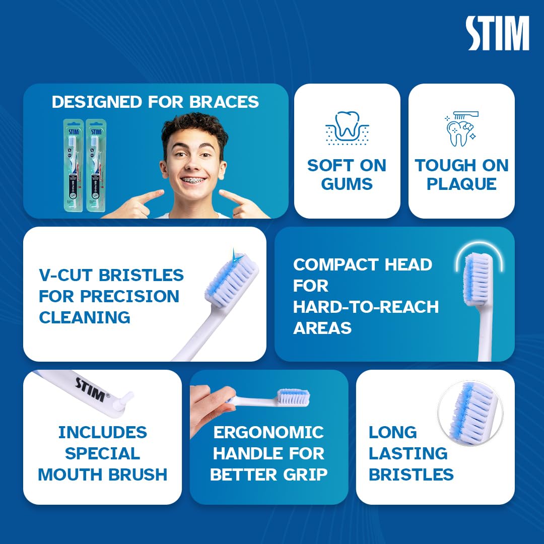 DENT AIDS STIM Ortho-MB Orthodontic Toothbrush (Pack Of 4) – MedineedsIndia