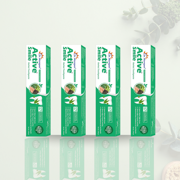 Dr. Morepen Active Smile Herbal Toothpaste – 100g (Pack of 4) with Fre ...