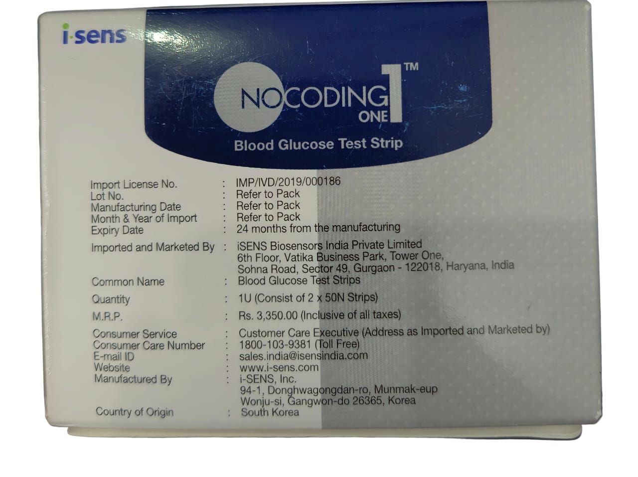 Nocoding One i-sens Glucose Test Strips 100 – MedineedsIndia